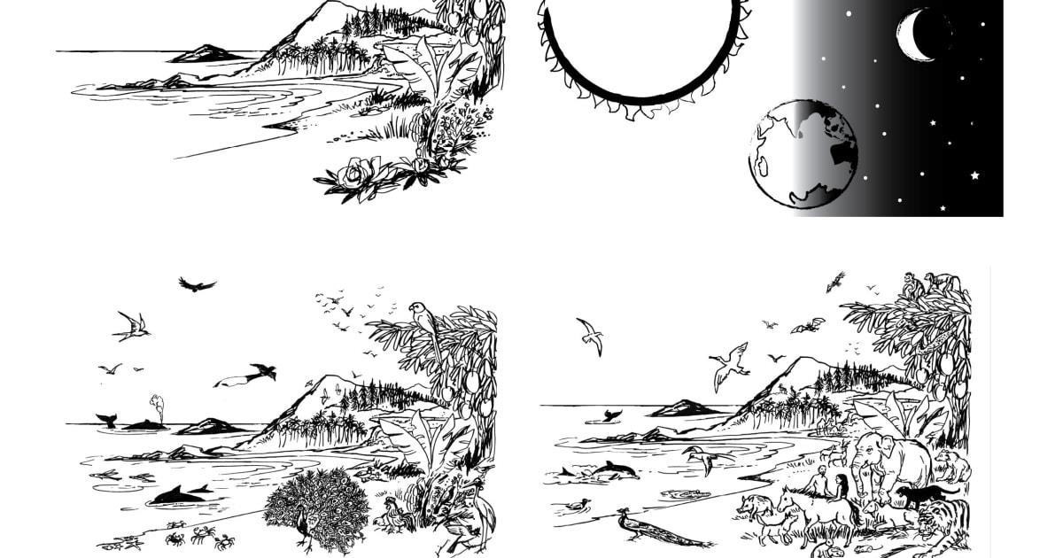 7 days of creation in line drawings